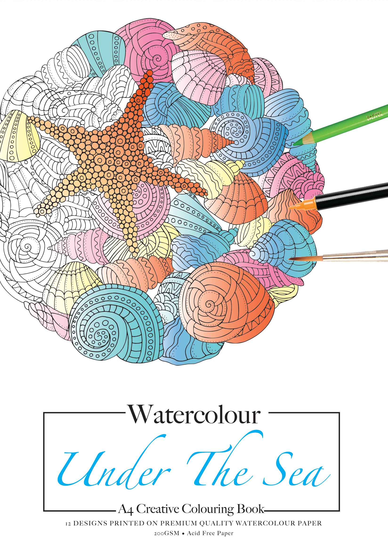 Colouring Book Watercolour 200gsm 12 Sheets - Under the Sea ...