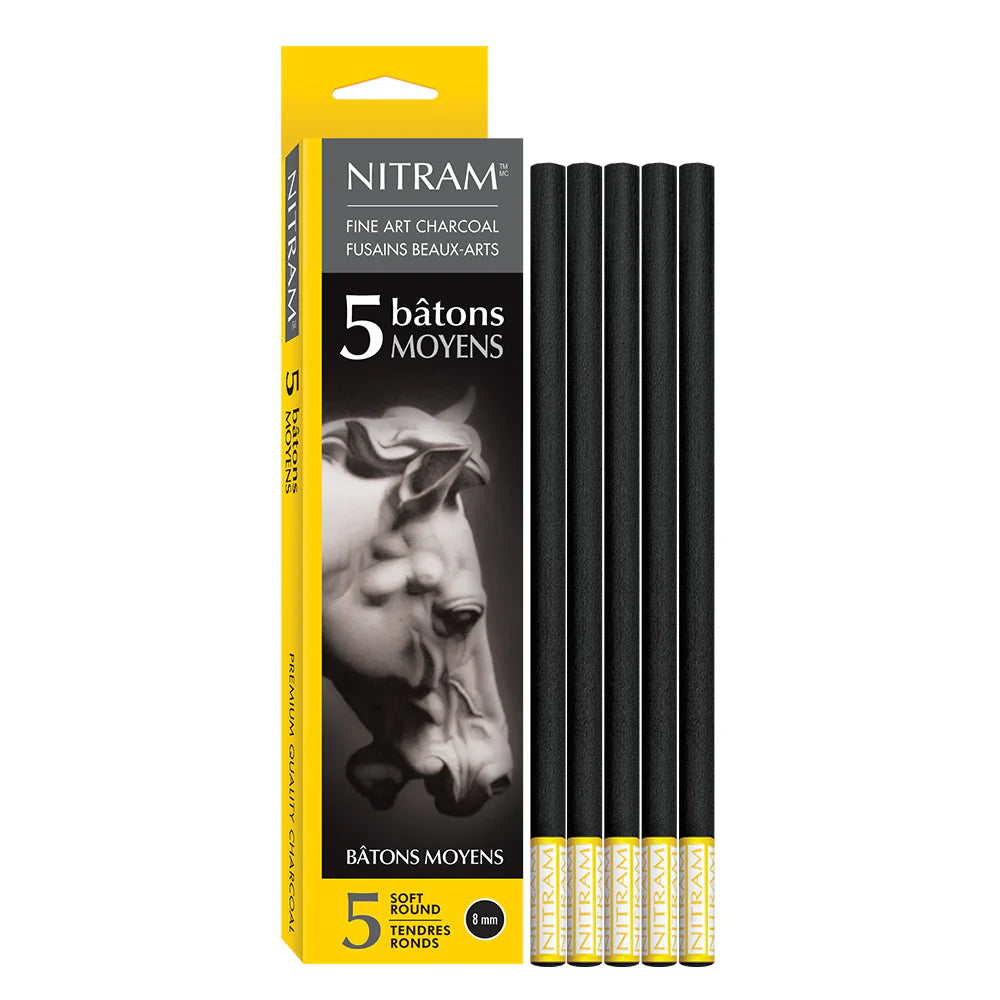 Nitram Batons Moyes Charcoal Soft 8mm Pkt 5 – theartshop.com.au