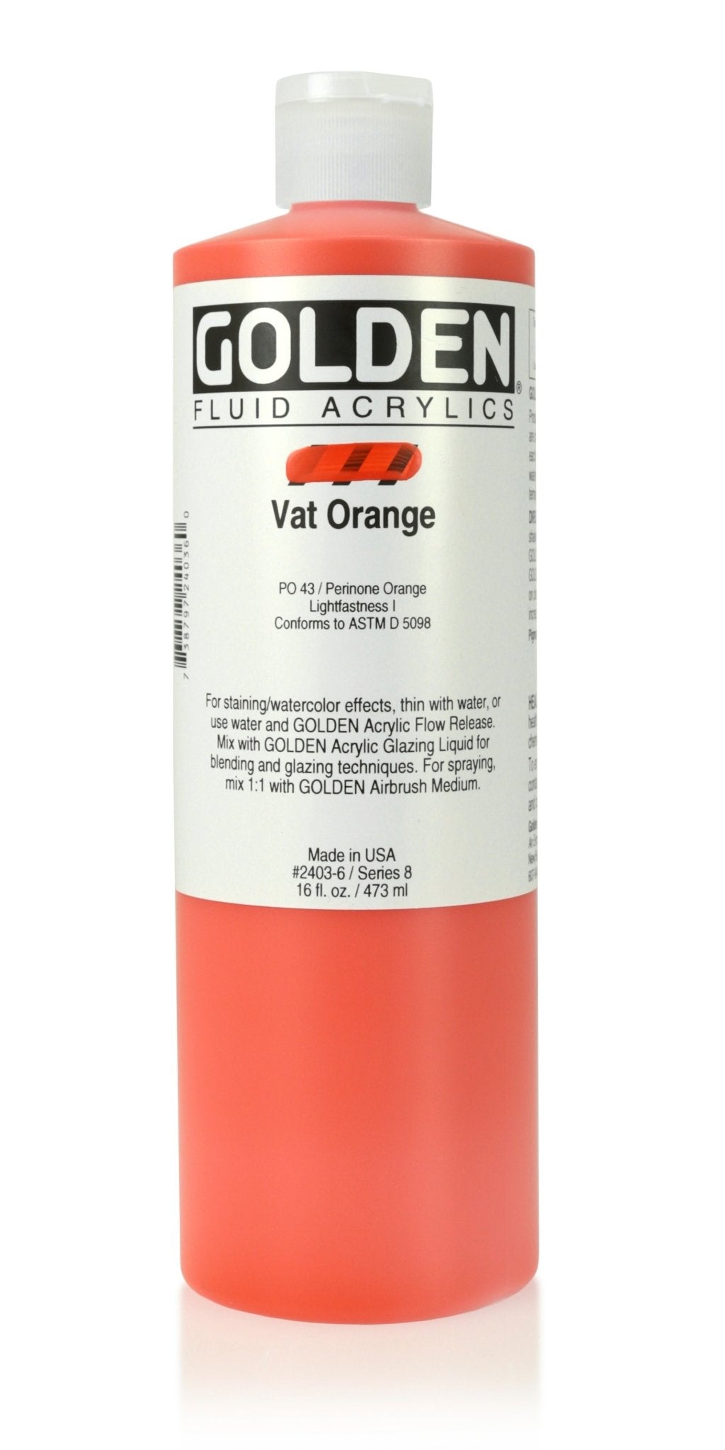 Golden Fluid Acrylic 473ml Vat Orange – theartshop.com.au